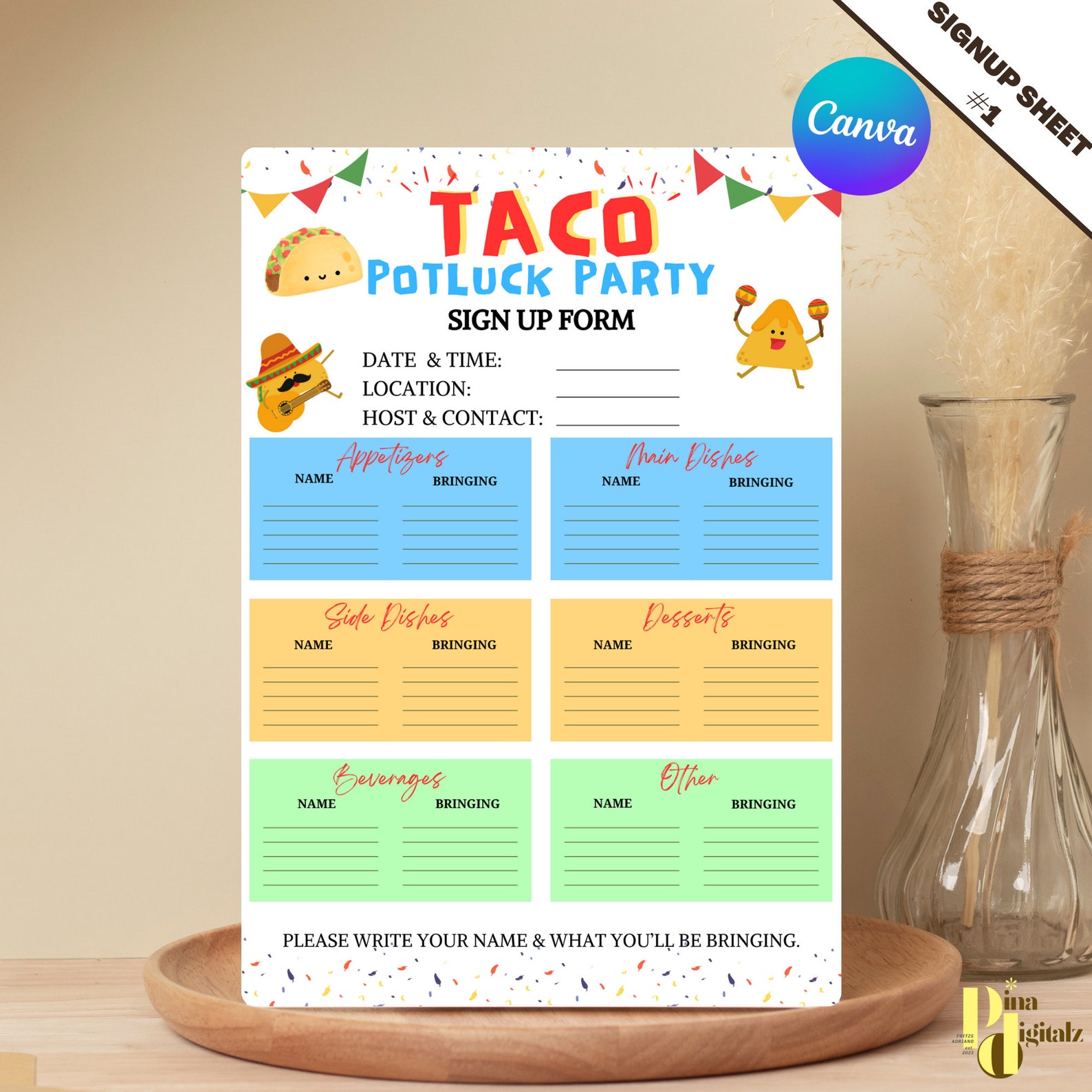 DIGITAL DOWNLOAD Taco Potluck Invitation Taco Bar Potluck Invite Taco ...