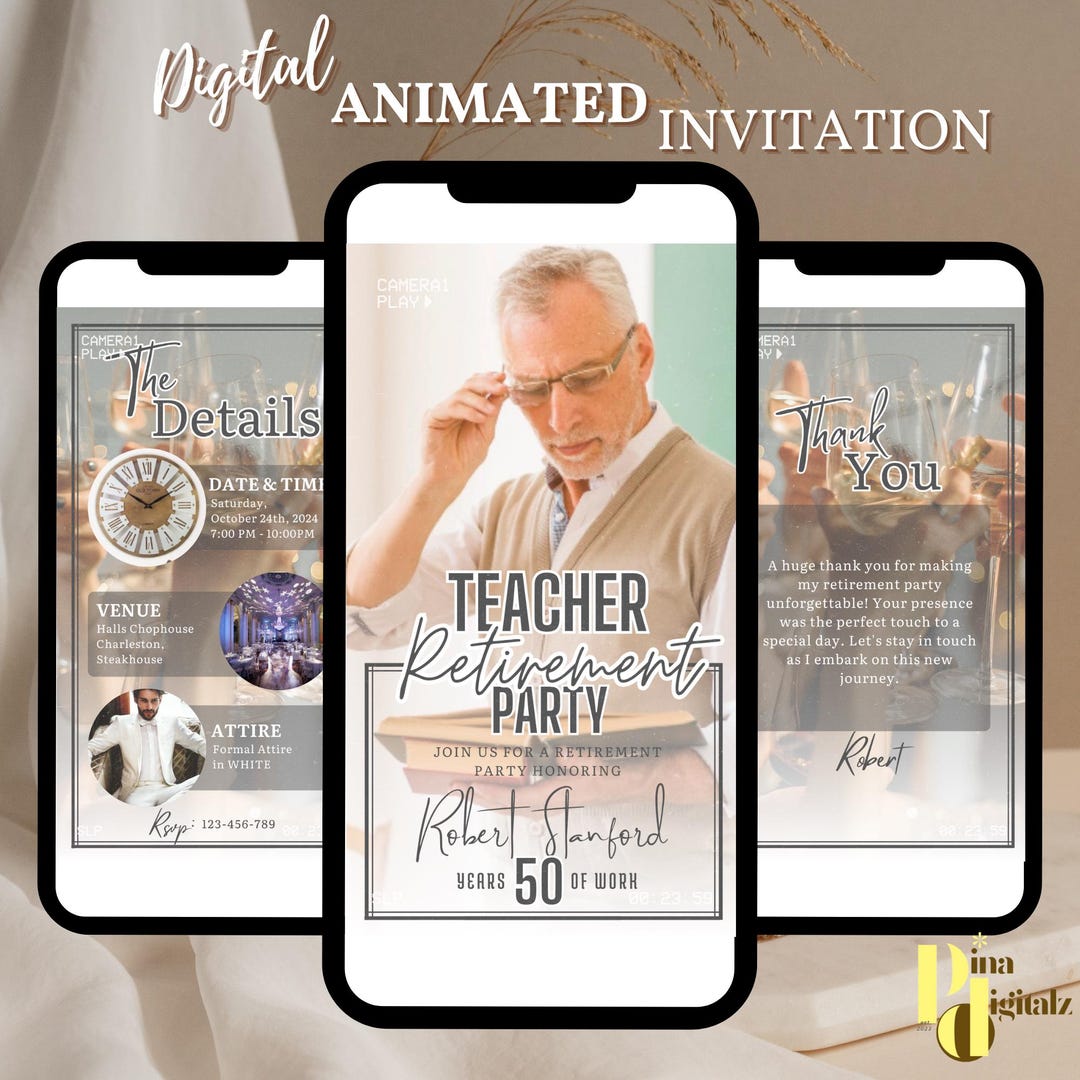 Digital Retirement Party Invitation for Her or Him, Modern Retirement Dinner Invite, Instant ...