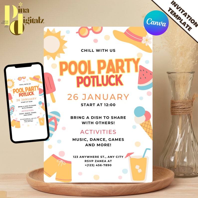 Pool Party Editable Invitation Summer Birthday Party Evite Text ...