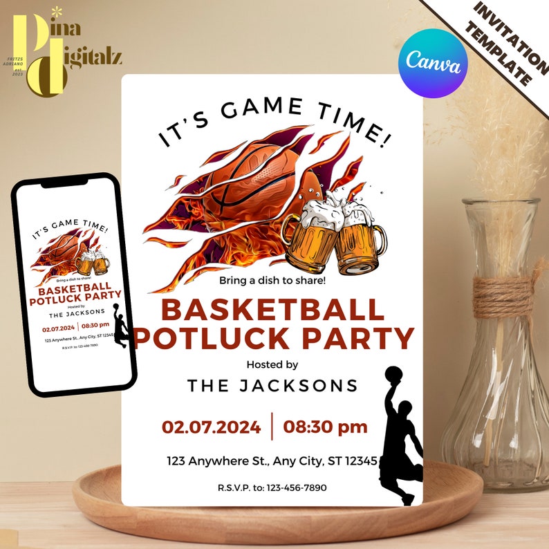 EDITABLE Basketball Potluck Invitation Basketball Potluck Invite Sign ...