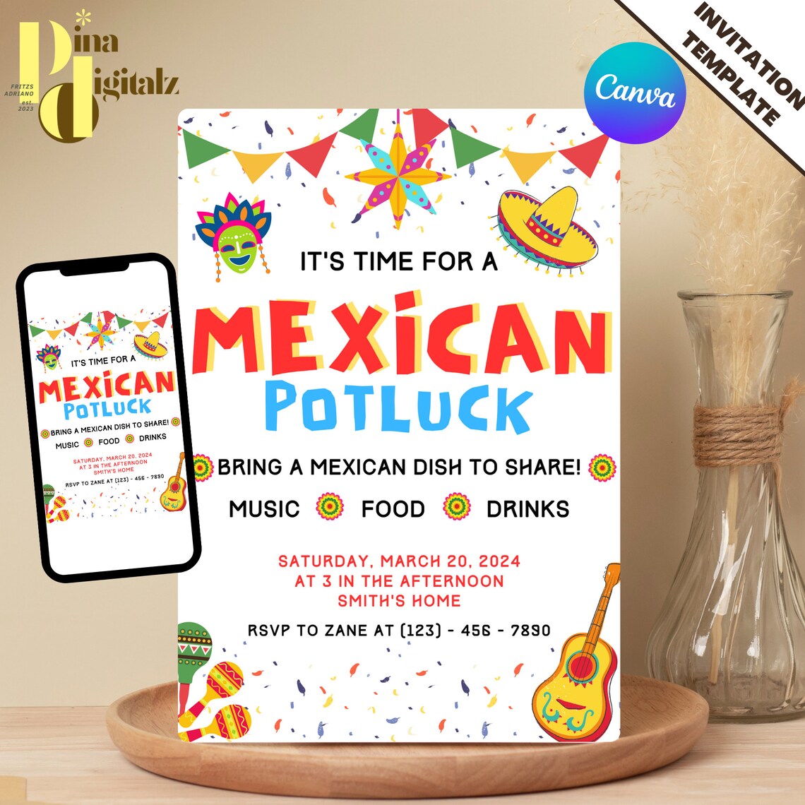 EDITABLE Mexican Potluck Invitation Cinco De Mayo Potluck Invite ...