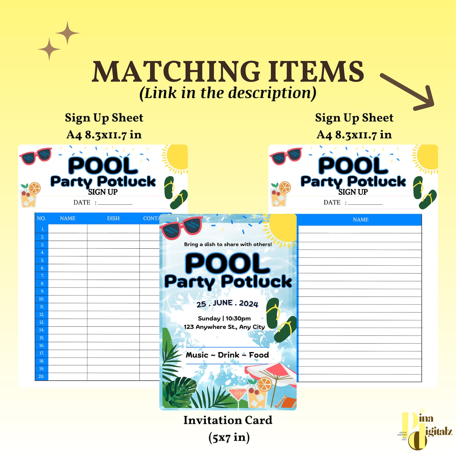 INSTANT DOWNLOAD Pool Party Potluck Labels & Tags Swimming Pool Potluck ...