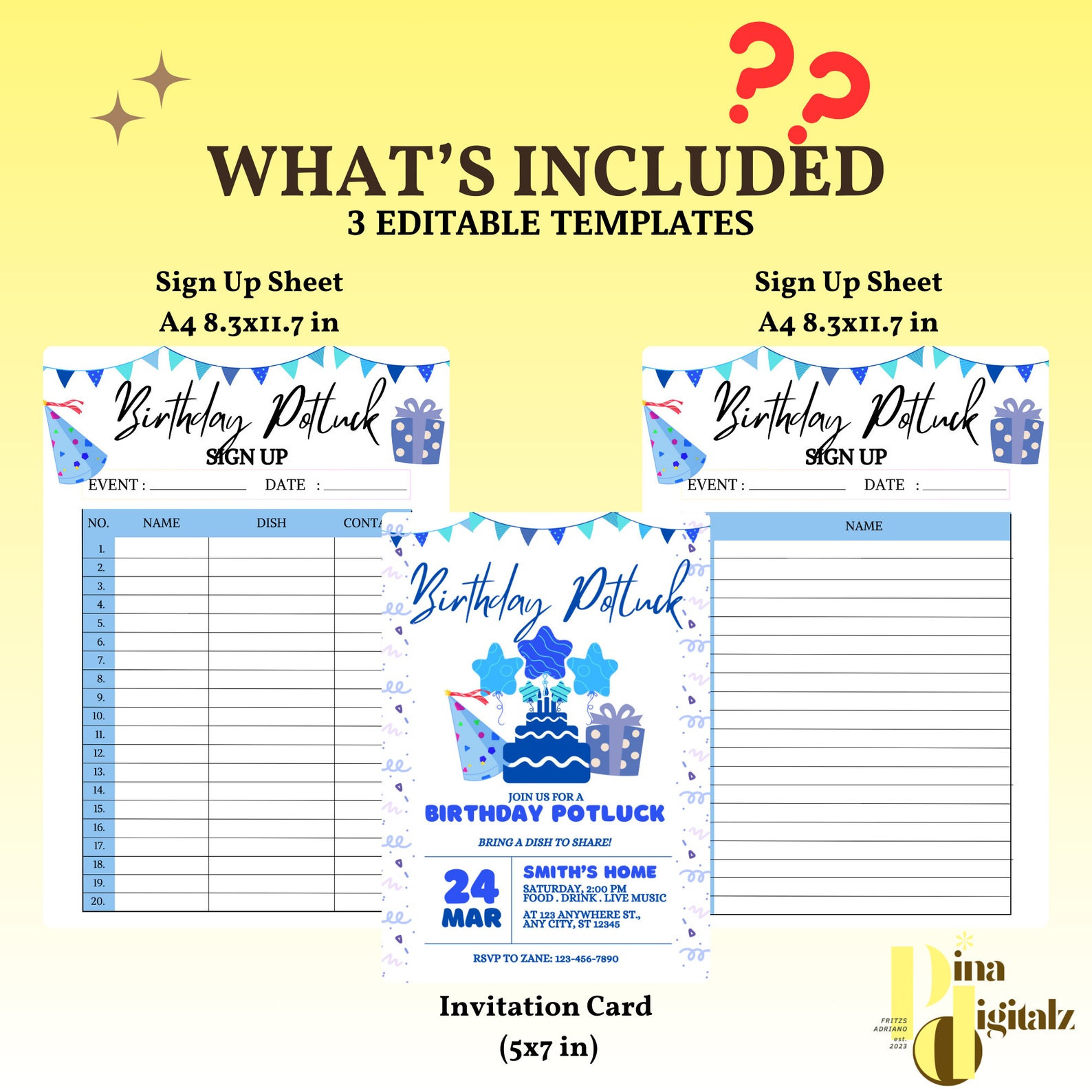 EDITABLE Birthday Potluck Invitation Birthday Potluck Invite Potluck ...