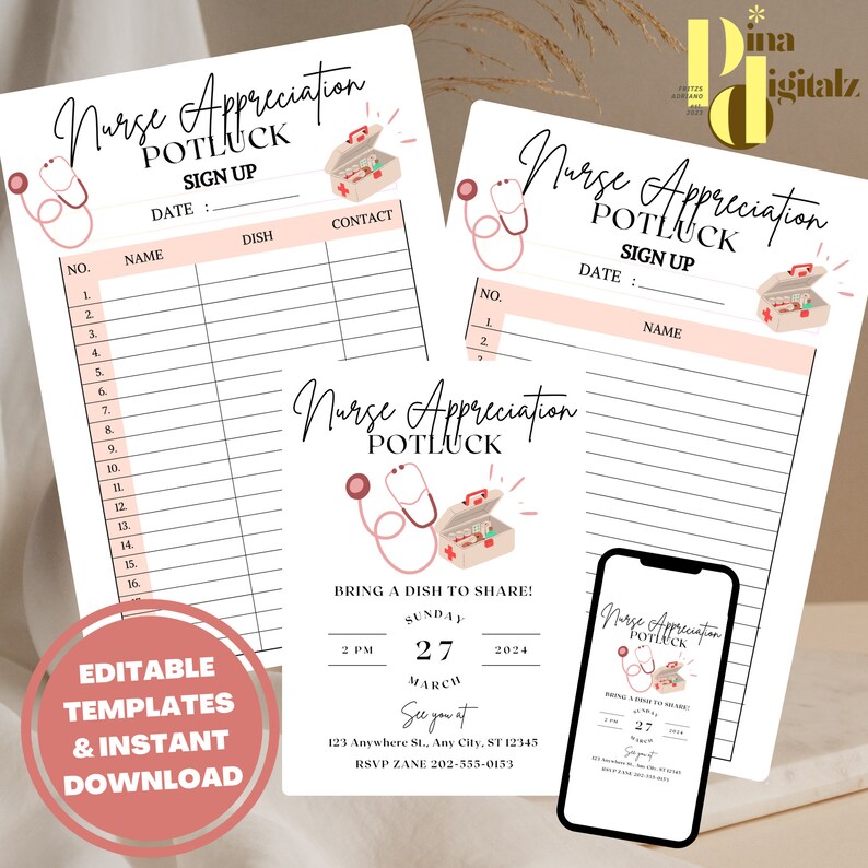 EDITABLE Nurse Appreciation Potluck Invitation Nurse Potluck Invite ...