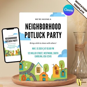 EDITABLE Neighborhood Party Potluck Invitation Neighborhood Potluck ...
