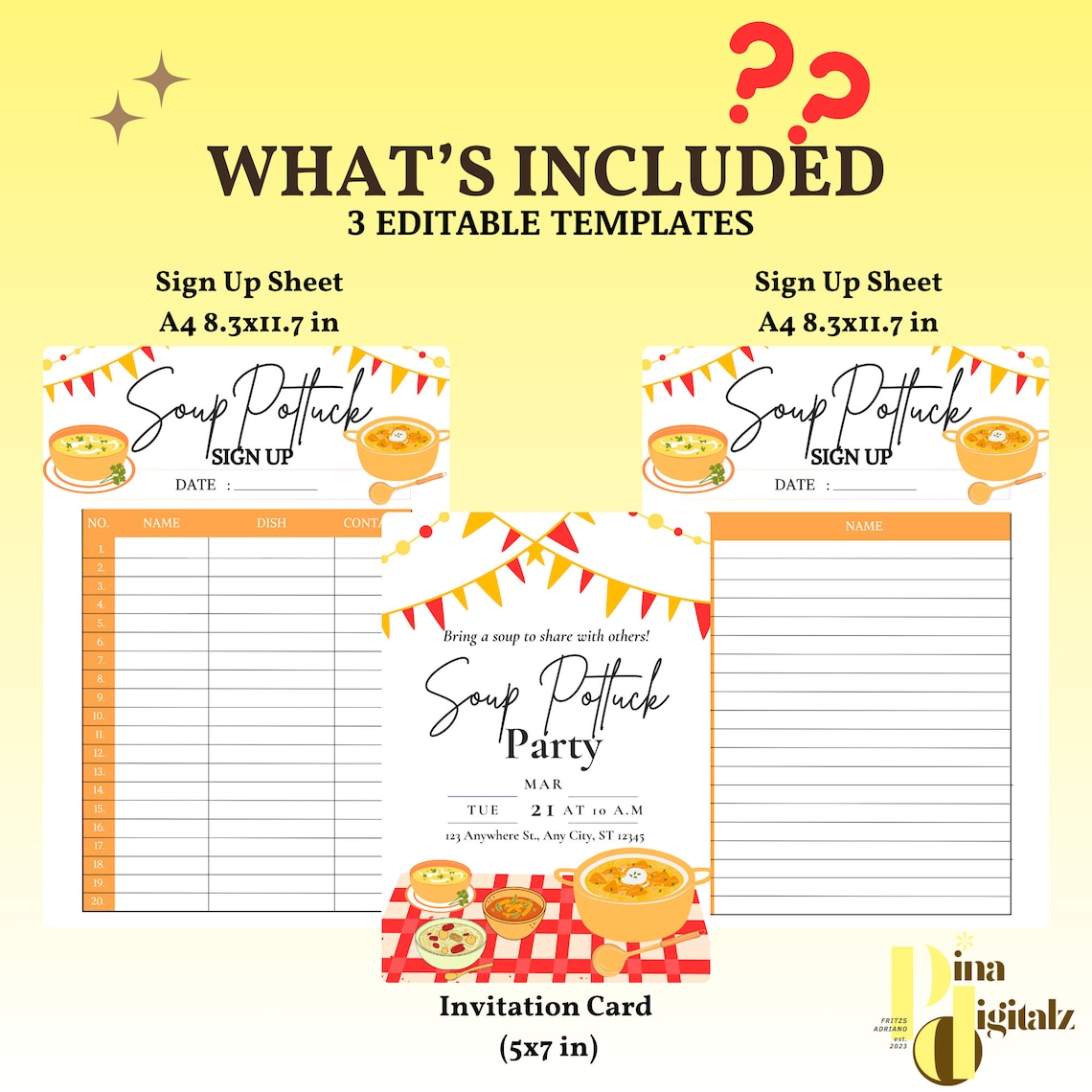 EDITABLE Soup Potluck Invite Soup Invite Potluck Invitation Potluck ...