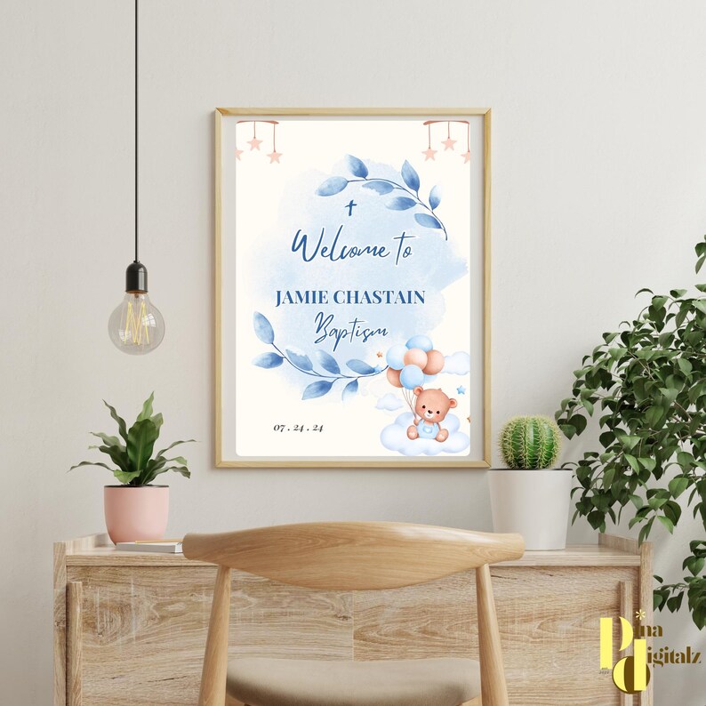 Baptism Digital Welcome Sign Template Blue Bear Baptism Welcome Sign ...