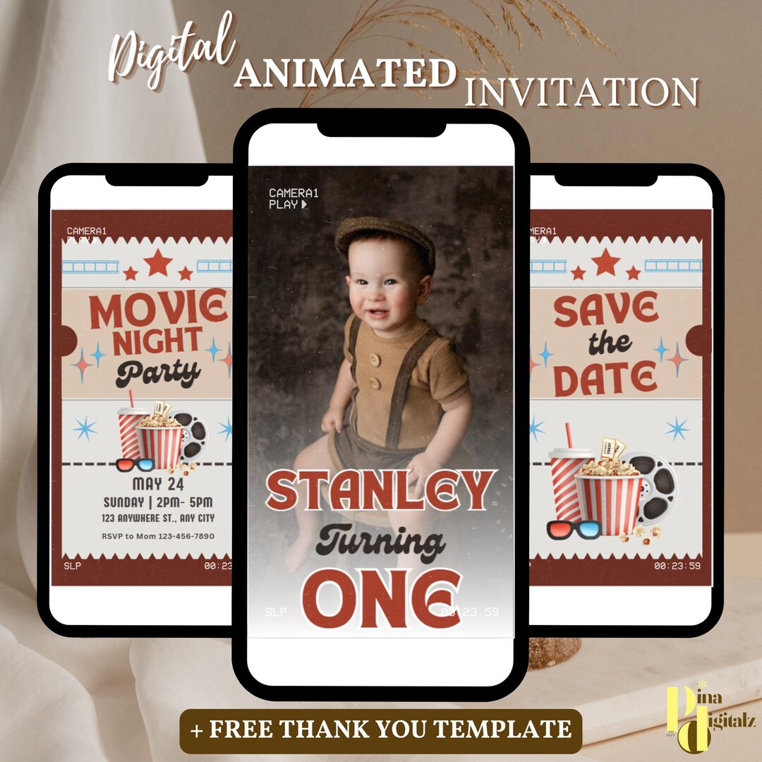 Editable Movie Night Birthday Party Video Invitation, Cinema Birthday ...