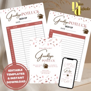 EDITABLE Goodbye Potluck Invitation Going Away Party Potluck Invite ...