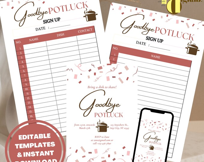 Farewell Potluck Sign up Sheet Farewell Sign up Sheet farewell Potluck ...