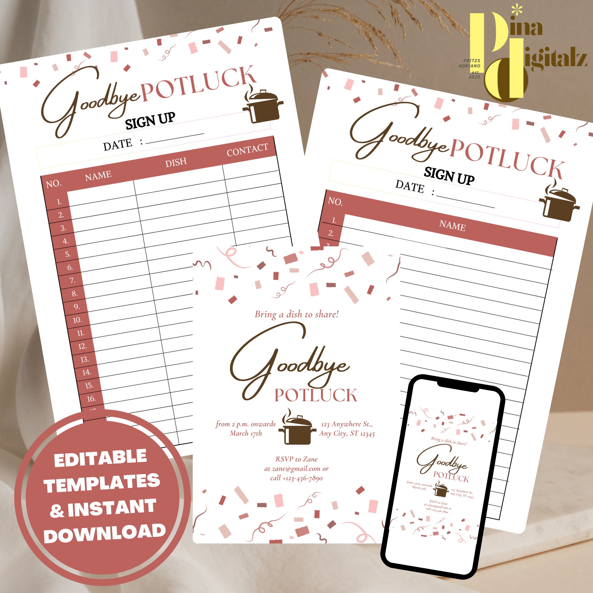 EDITABLE Goodbye Potluck Invitation Going Away Party Potluck Invite ...