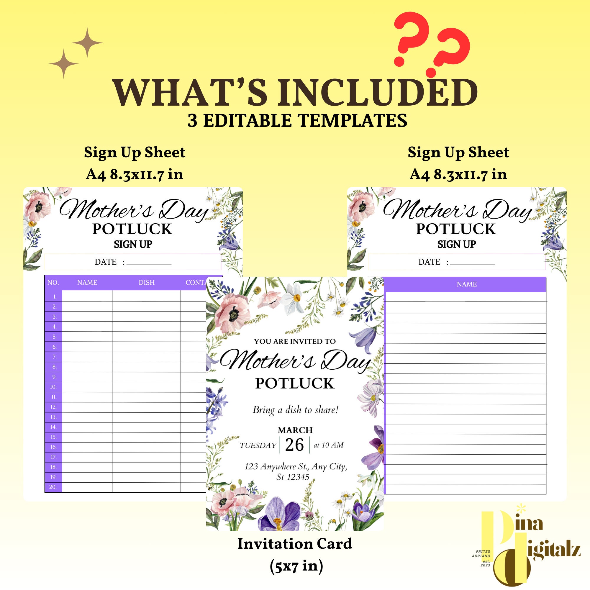 EDITABLE Mothers Day Potluck Invitation Mothers Day Potluck Invite ...
