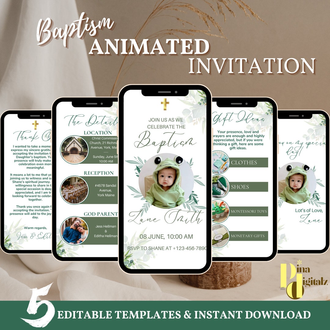 Digital Baptism Invitation Template Christening Invite Template ...
