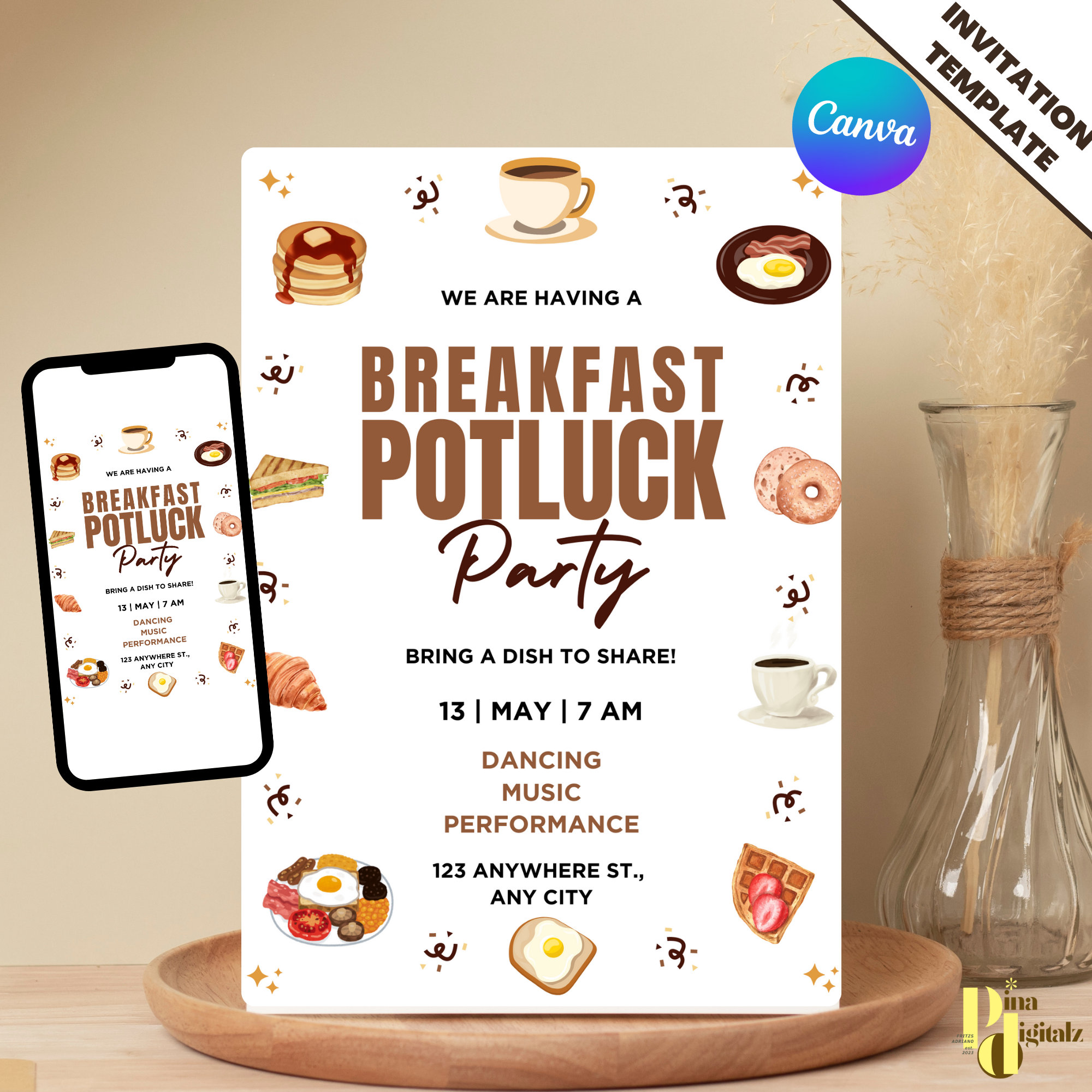 EDITABLE Breakfast Potluck Invitation Breakfast Potluck Invite Good ...