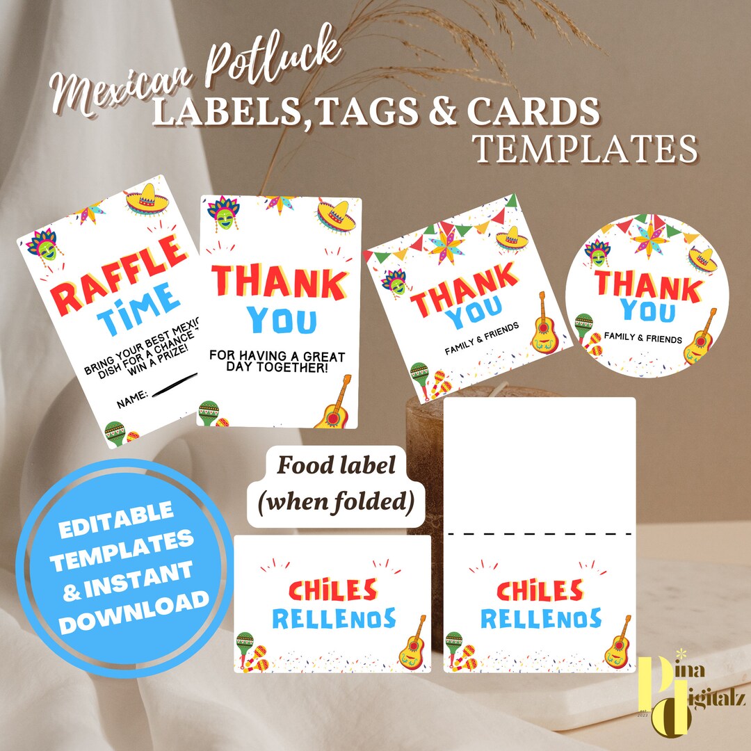 INSTANT DOWNLOAD Mexican Potluck Labels & Tags Cinco De Mayo Potluck ...