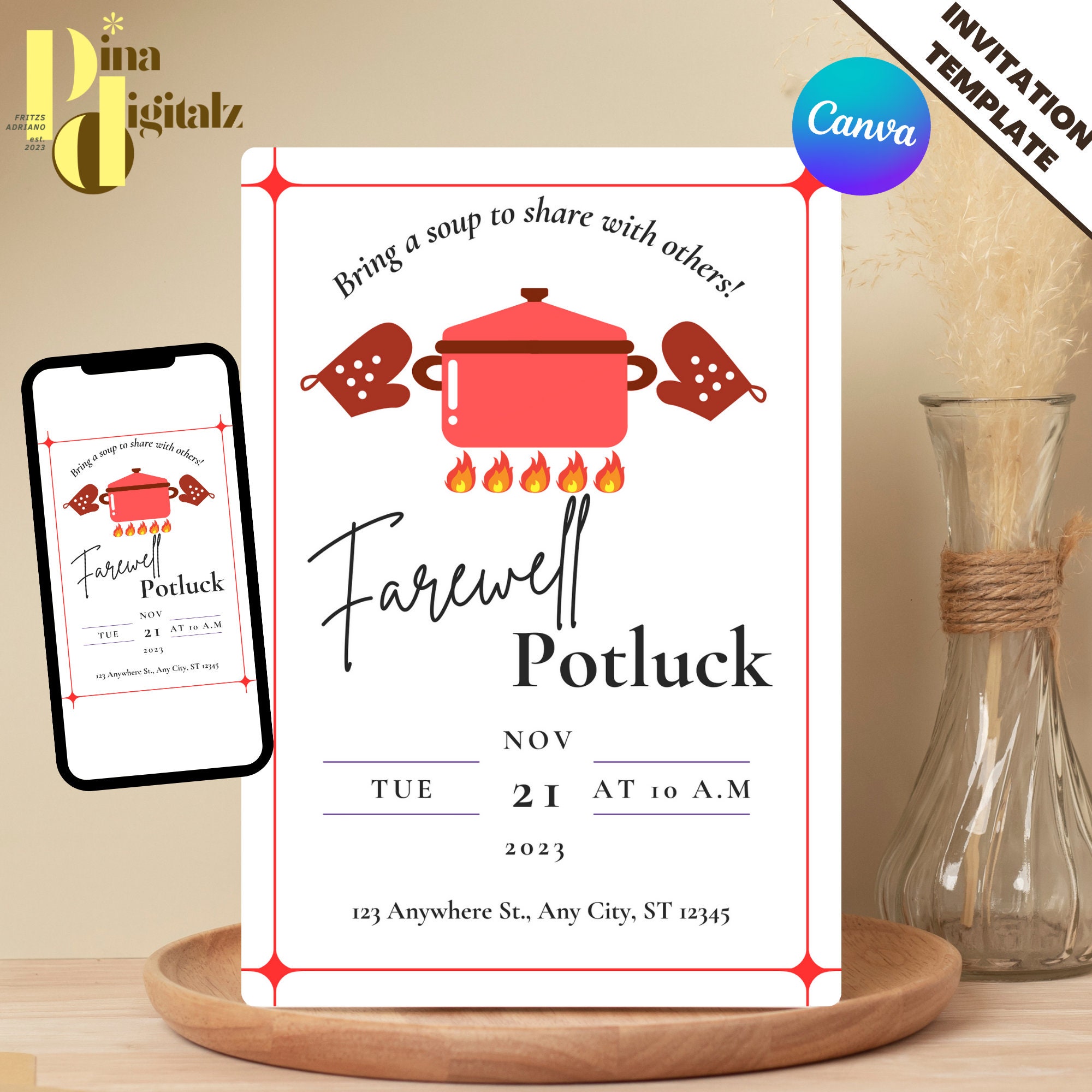 EDITABLE Farewell Potluck Invite Farewell Potluck Invitation Potluck ...