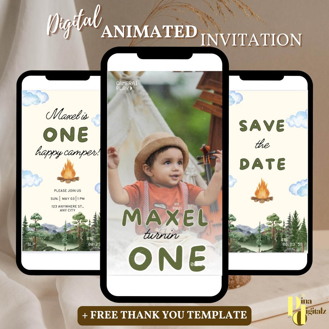 Editable One Happy Camper Invitation, Camping Birthday Invite, Boy Happy Camper 1st Birthday ...