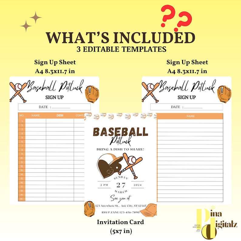 EDITABLE Baseball Potluck Invitation Baseball Potluck Invite Potluck ...
