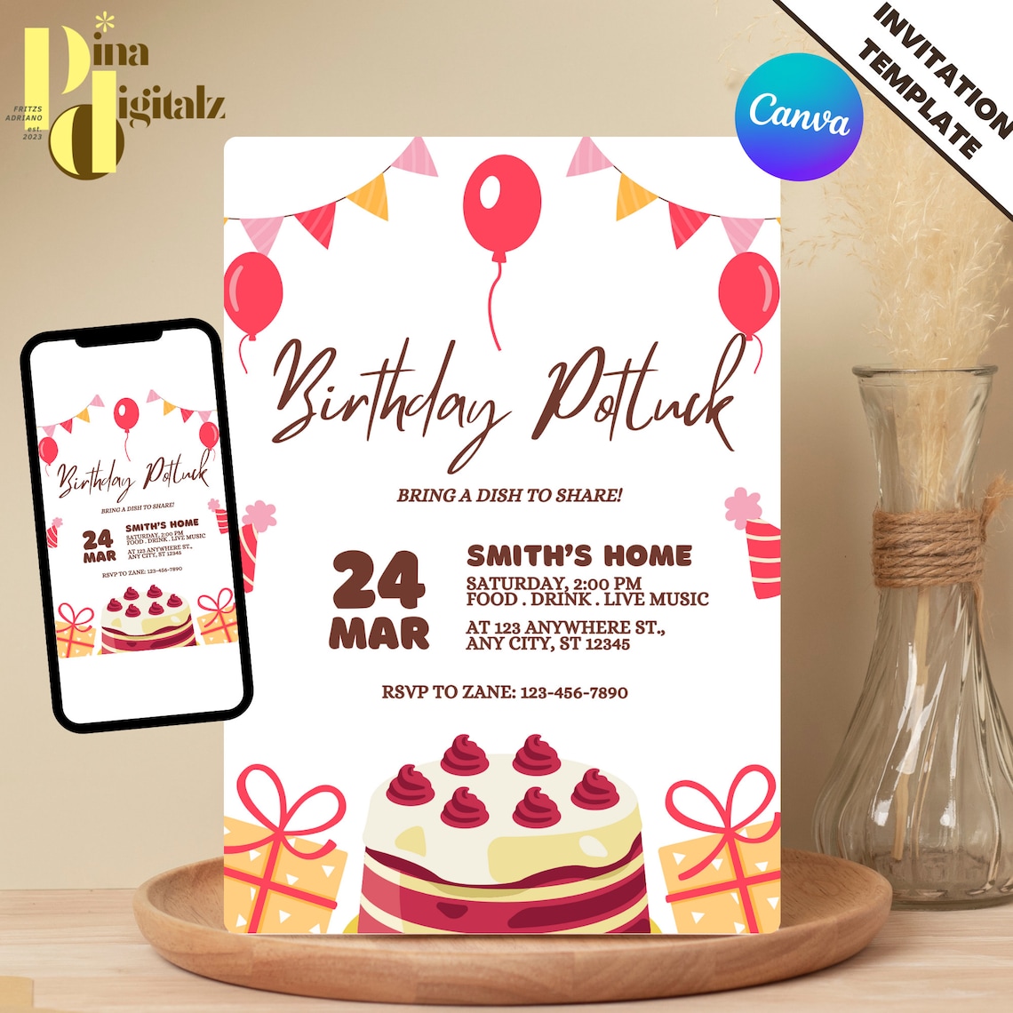 EDITABLE Birthday Potluck Invitation Birthday Potluck Invite Potluck Sign up Sheet Template ...