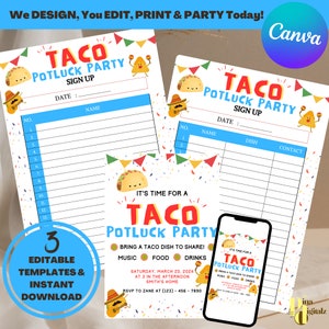 EDITABLE Taco Potluck Invitation Taco Bar Potluck Invite Taco Potluck ...
