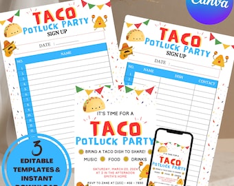 EDITABLE Taco Potluck Sign up Sheet Taco Bar Potluck Sign up Sheet ...