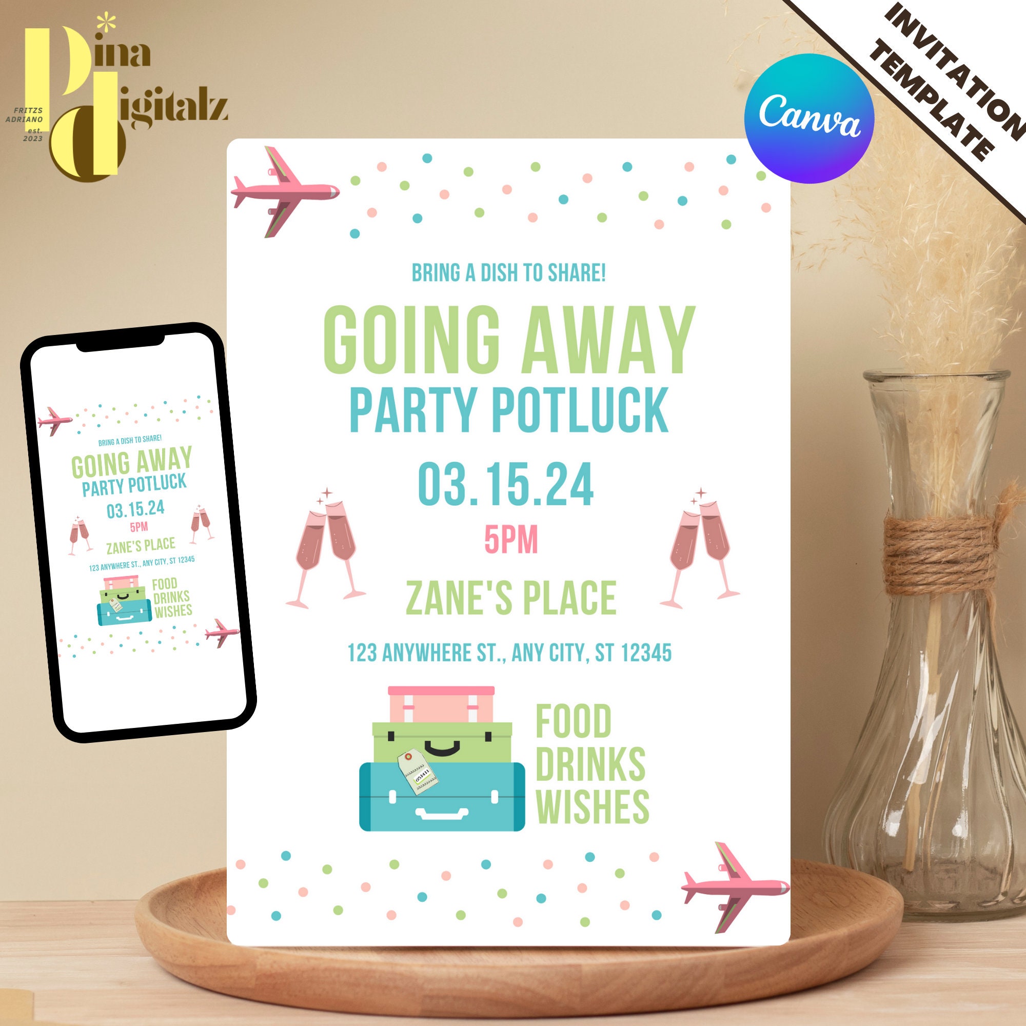 EDITABLE Going Away Party Invitation Potluck Invite Moving Out of State ...