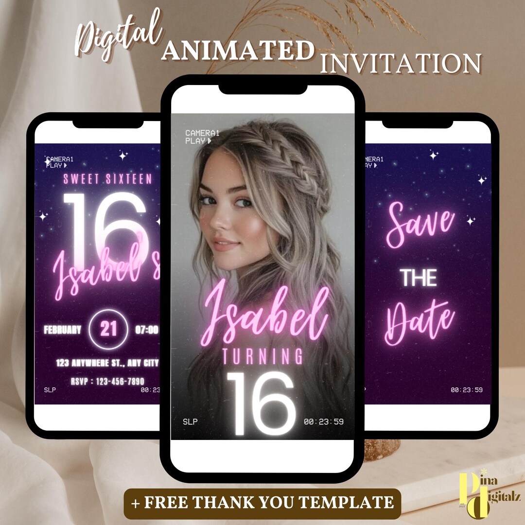 Sweet 16 Sixteen Birthday Invitation, Animated 16th Party Invite, Blush ...