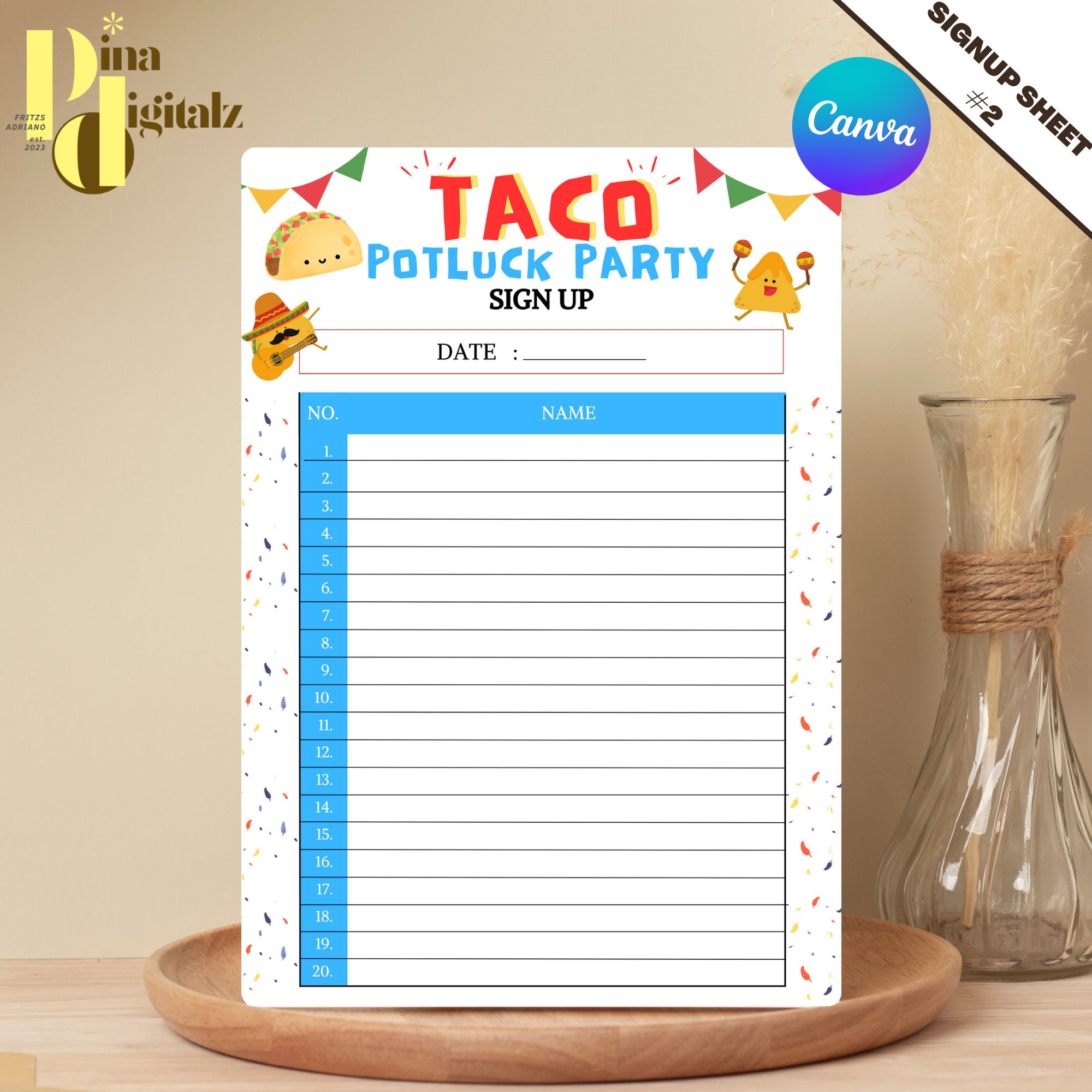 EDITABLE Taco Potluck Invitation Taco Bar Potluck Invite Taco Potluck ...