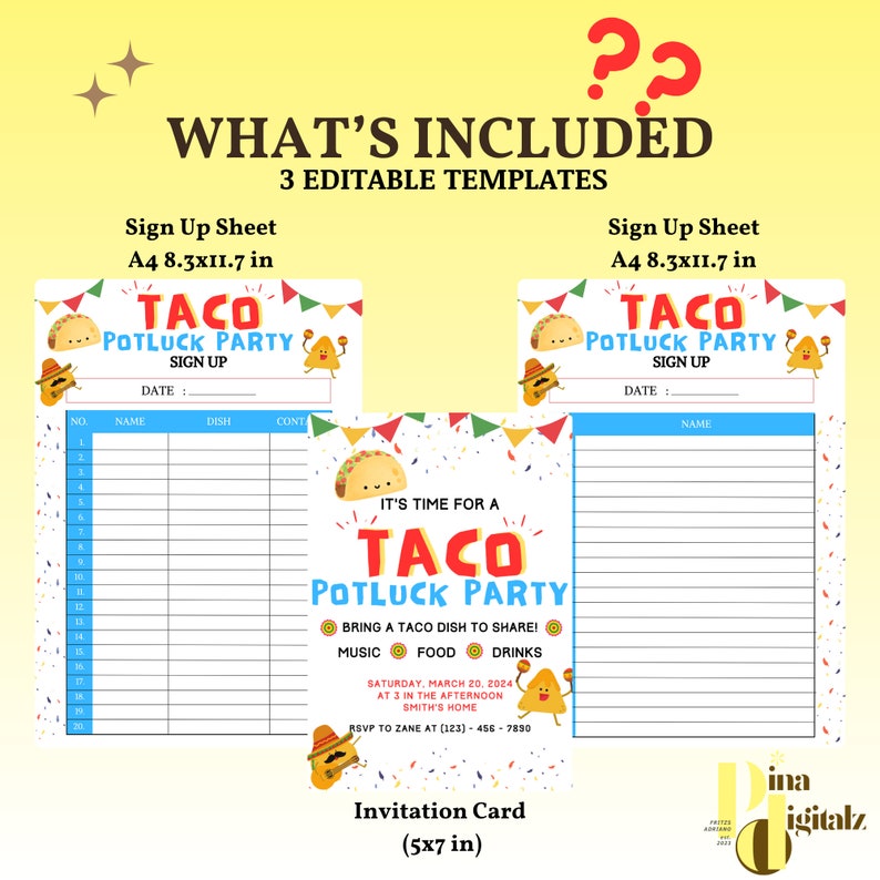 EDITABLE Taco Potluck Invitation Taco Bar Potluck Invite Taco Potluck ...