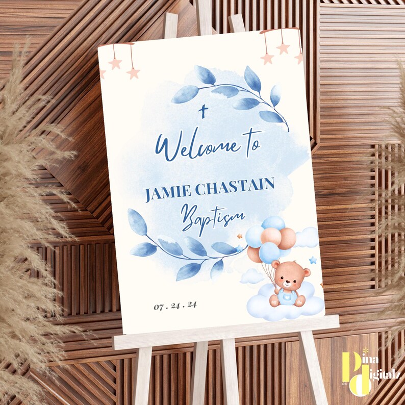 Baptism Digital Welcome Sign Template Blue Bear Baptism Welcome Sign ...
