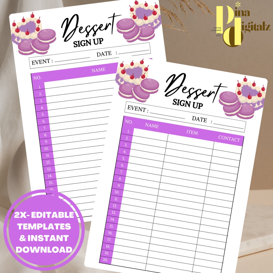 Editable Dessert Sign up Sheet Template Dessert Sheet Printable Dessert ...