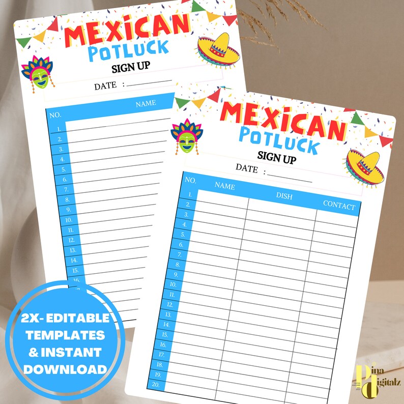 EDITABLE Mexican Potluck Sign up Sheet Cinco De Mayo Potluck Sign up ...