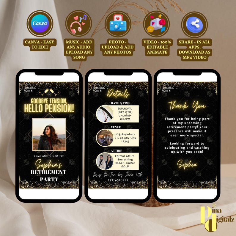 Funny Retirement Invitation Modern Animated Retirement Party Invite ...