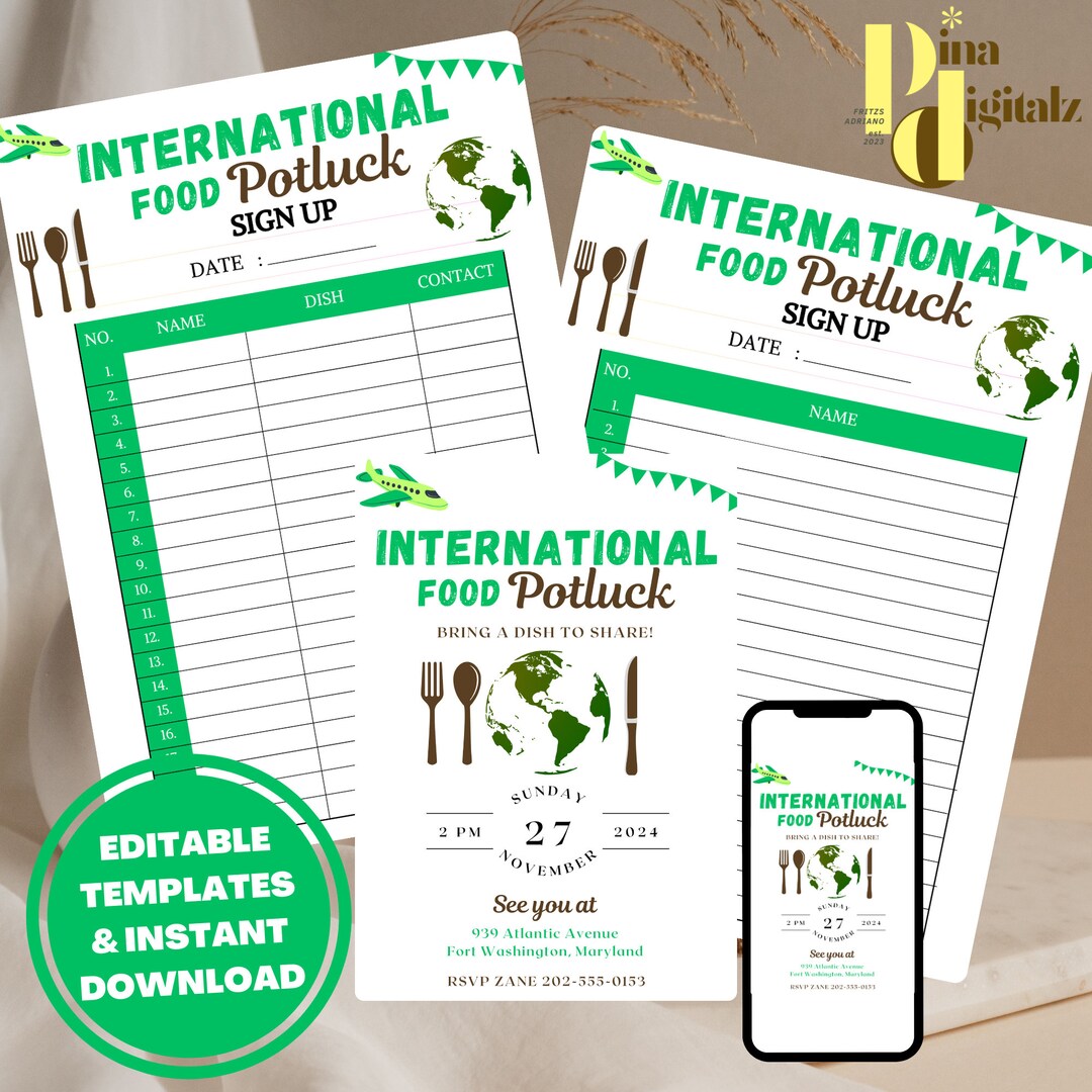 EDITABLE International Food Potluck Invitation Food Potluck Invite ...