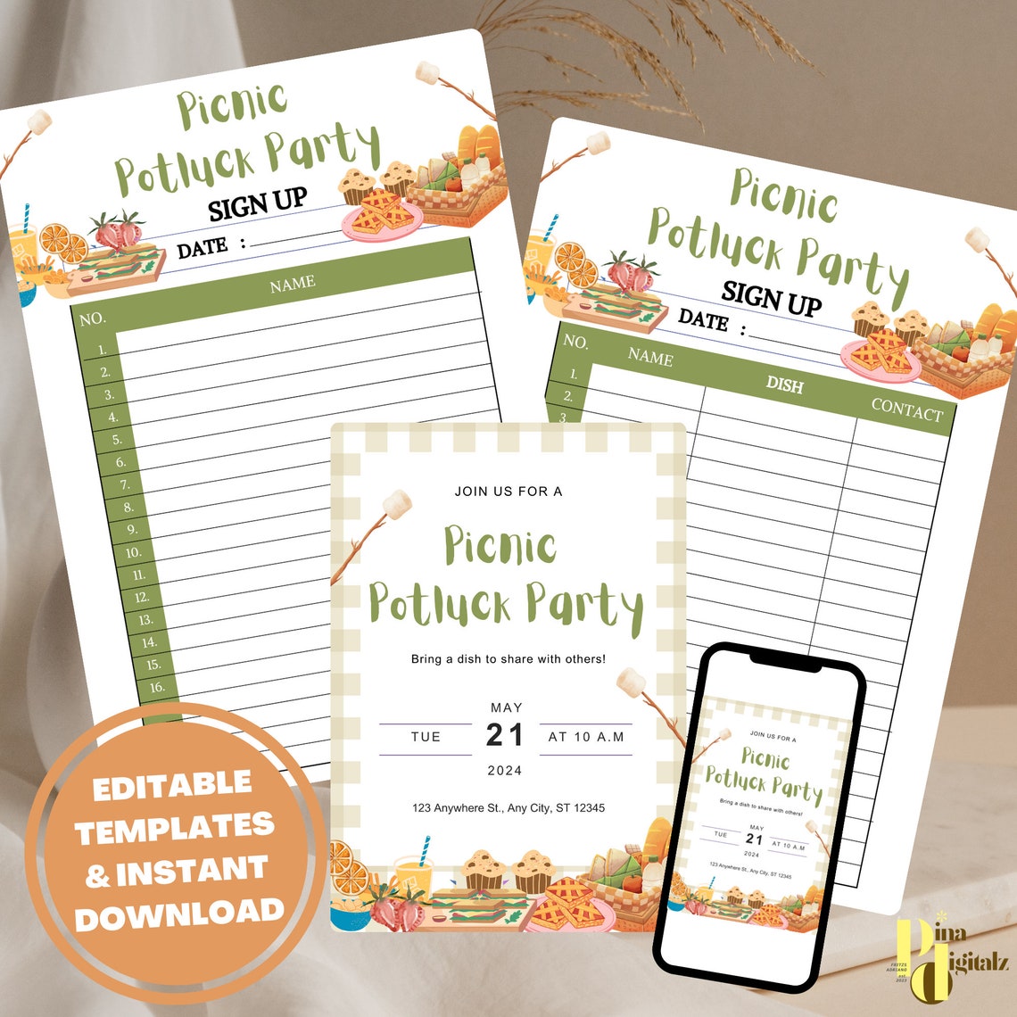 EDITABLE Picnic Potluck Invitation Picnic Potluck Invite Family Picnic ...