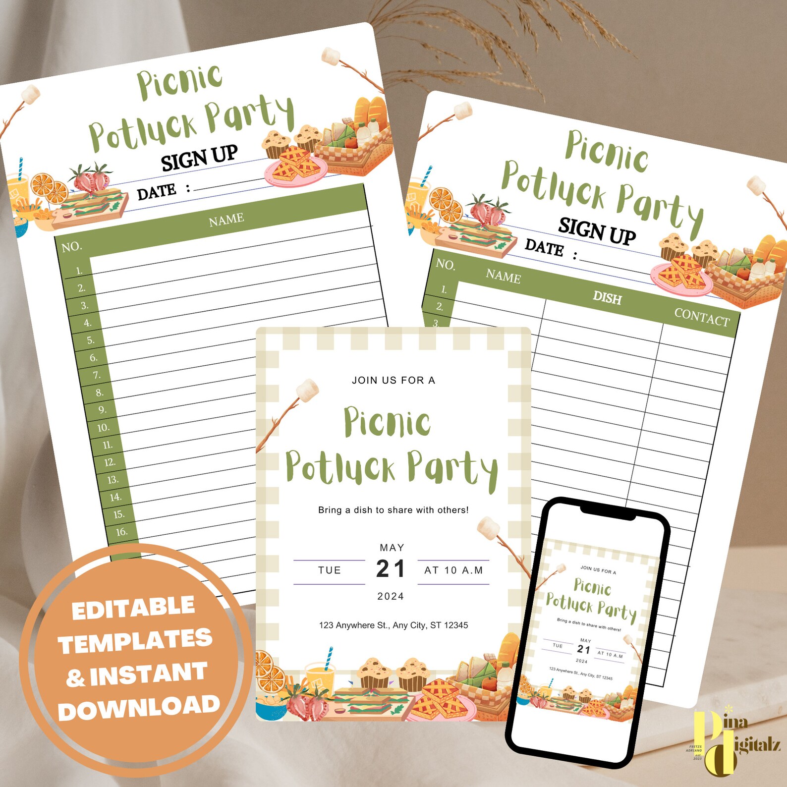 EDITABLE Picnic Potluck Invitation Picnic Potluck Invite Family Picnic ...
