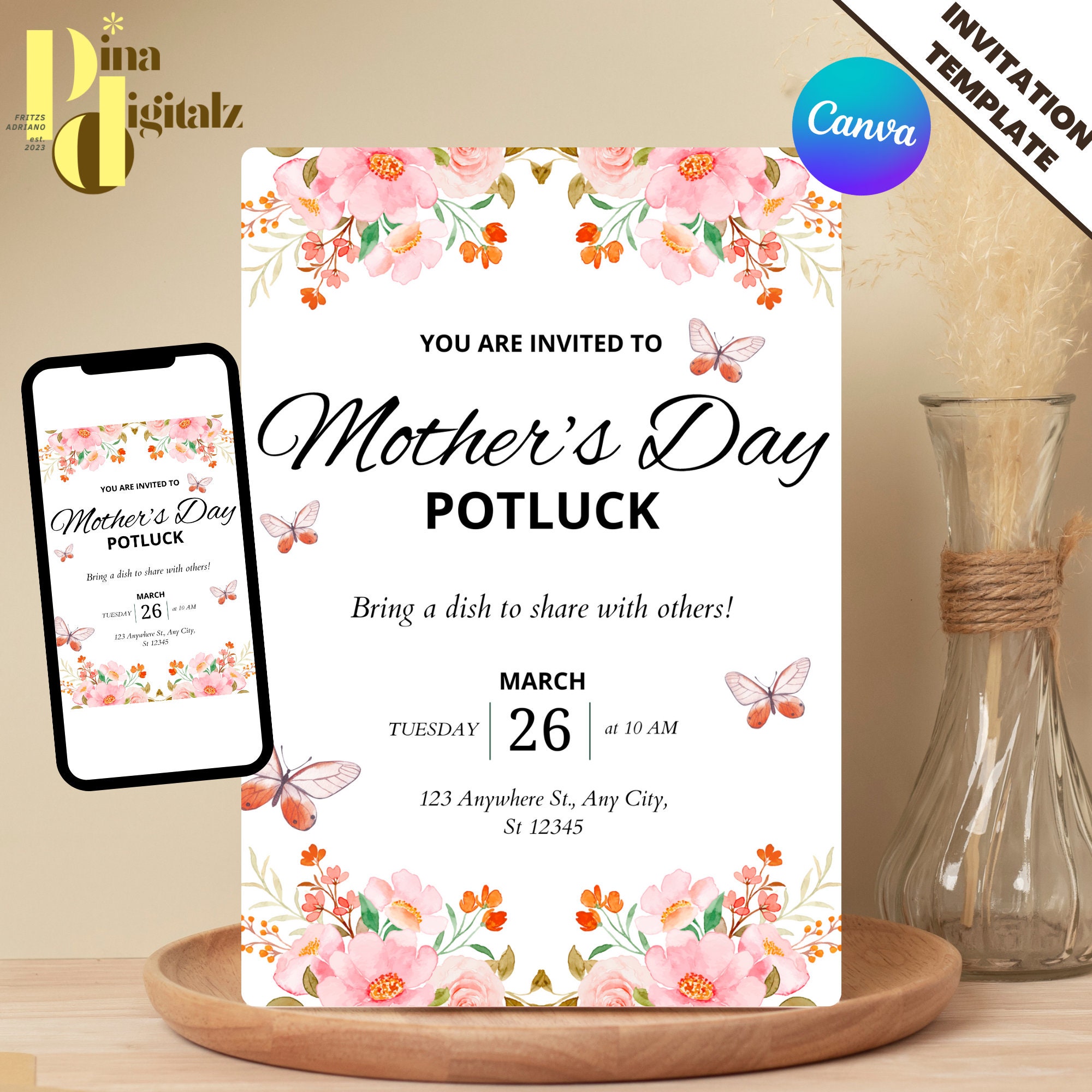 EDITABLE Mothers Day Potluck Invitation Mothers Day Potluck Invite ...