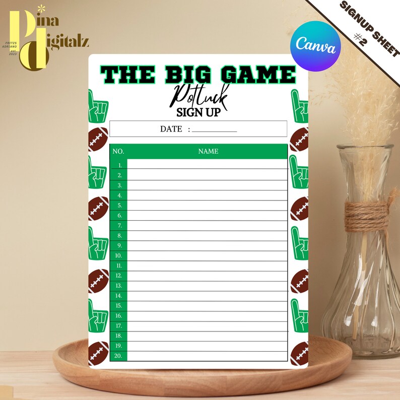 EDITABLE Potluck Sign up Sheet Template the Big Game Potluck Sign up ...