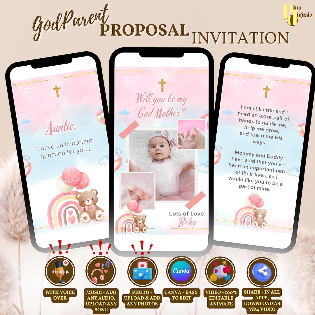Will You Be My Godmother Proposal Template Digital Animated Godparent ...