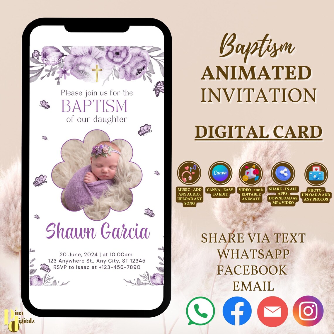 Baptism Invitation Template Christening Invite Printable Baptism Invite ...
