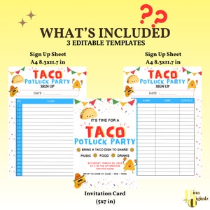 EDITABLE Taco Potluck Invitation Taco Bar Potluck Invite Taco Potluck ...