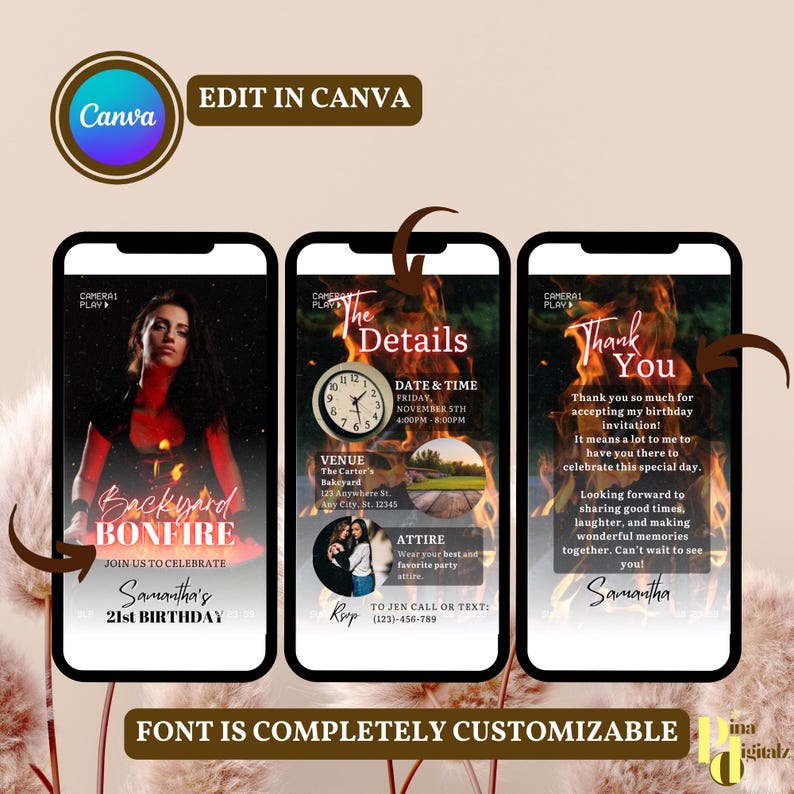 Bonfire Birthday Party Card Autumn Fire Pit Party Invitation Text ...