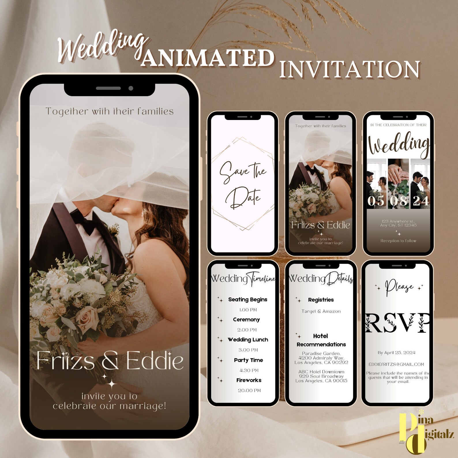 Digital Animated Wedding Invitation Electronic Wedding Editable ...