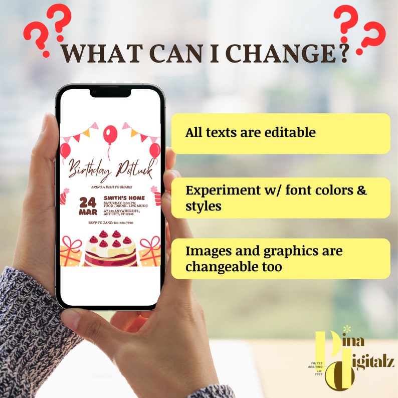 EDITABLE Birthday Potluck Invitation Birthday Potluck Invite Potluck ...