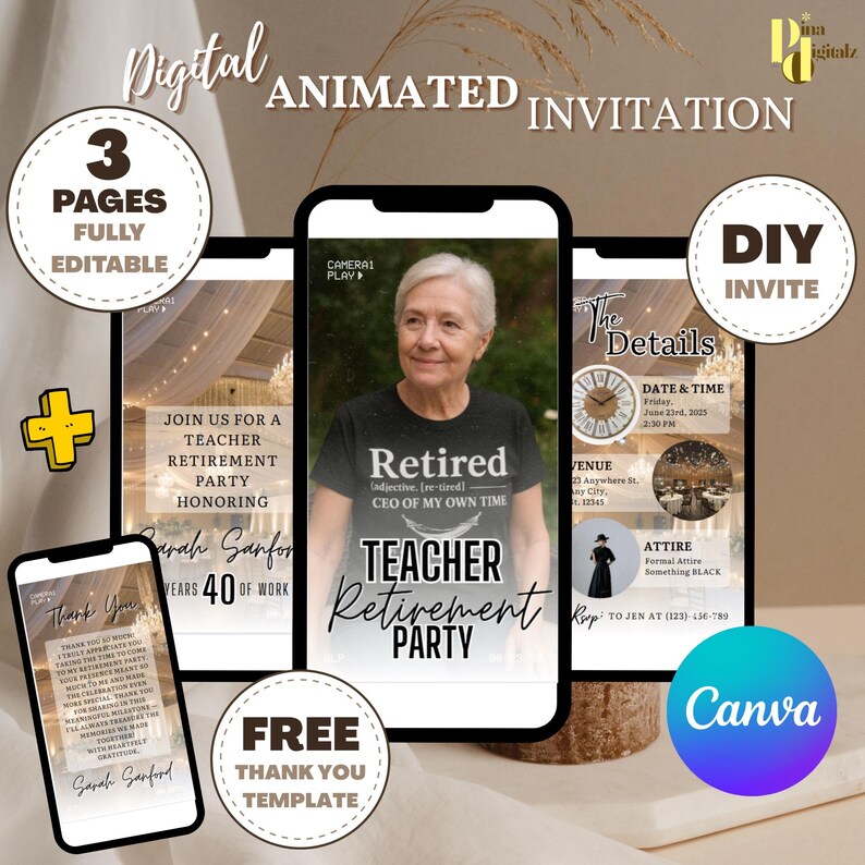 ANIMATED Modern Teacher Retirement Invitation Teacher Party Invitations ...
