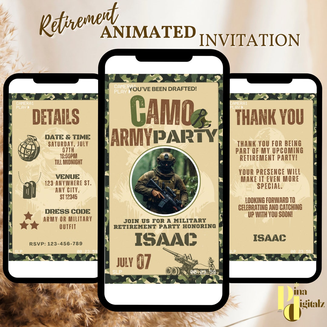 ANIMATED Modern Military Retirement Invitation Military Party ...