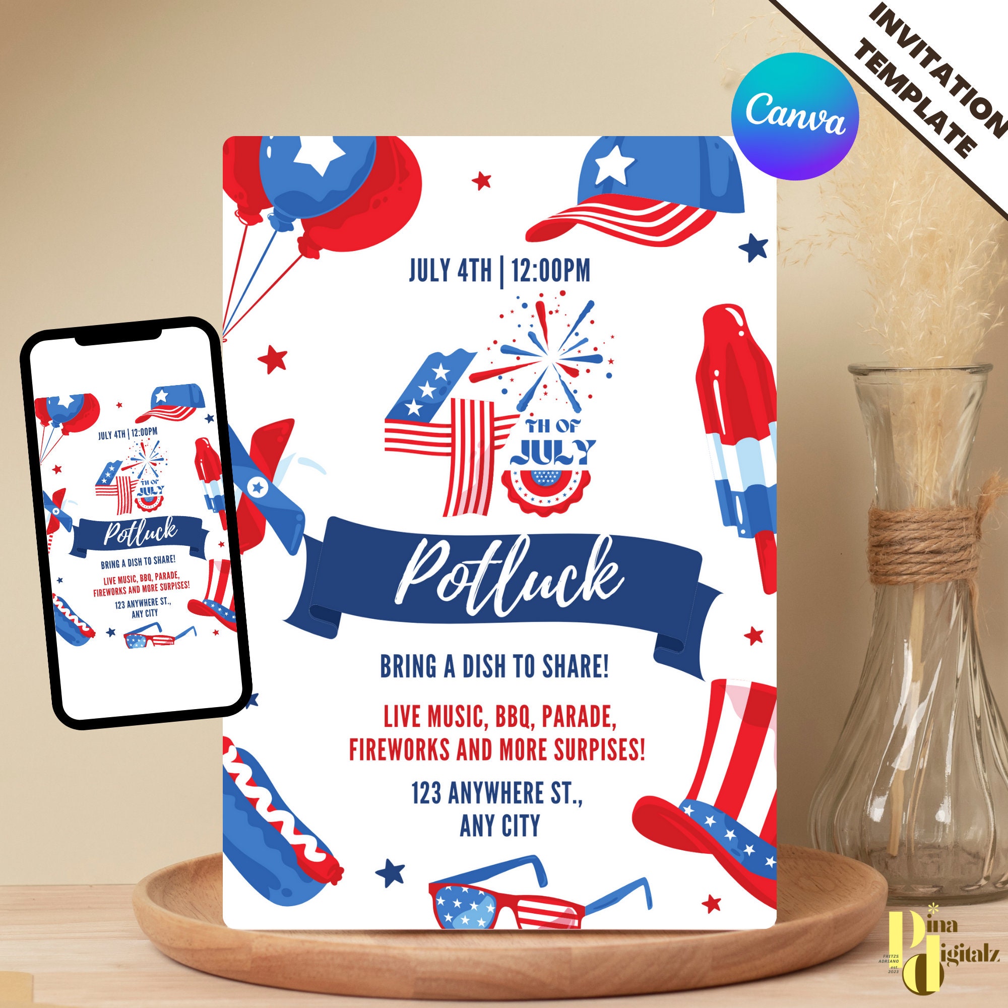 EDITABLE 4th of July Potluck Invitation 4th of July Potluck Invite ...