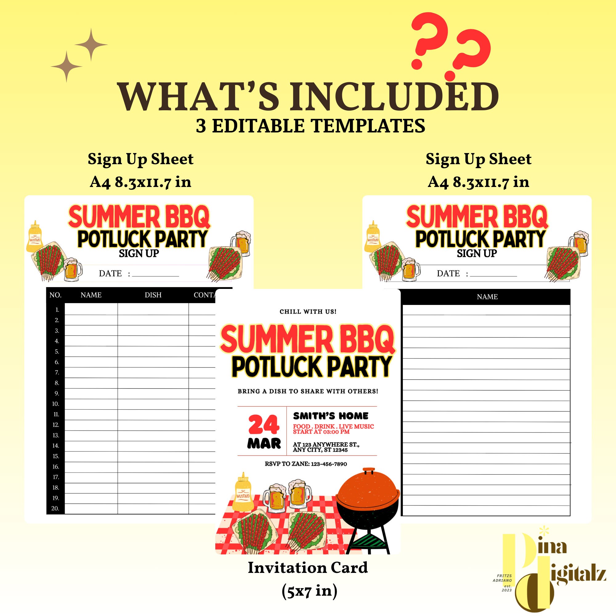 EDITABLE Summer BBQ Potluck Invitation Summer Barbecue Potluck Invite ...