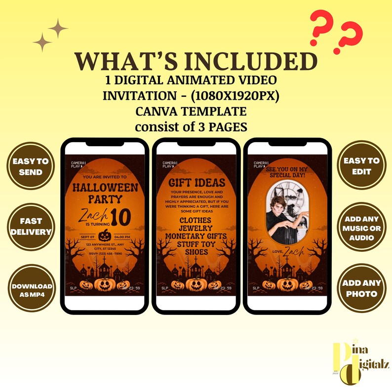 Digital Halloween Party Invitation, Animated Scull Pumpkin Party Video ...