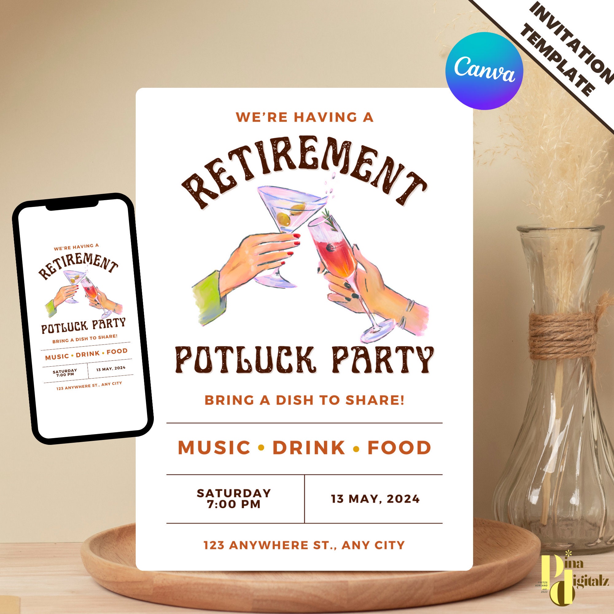 EDITABLE Retirement Invitation Potluck Retirement Party Potluck Invite ...